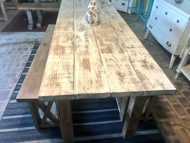 7ft Rustic Weathered Farmhouse Dining Table Diset With Wooden - Etsy