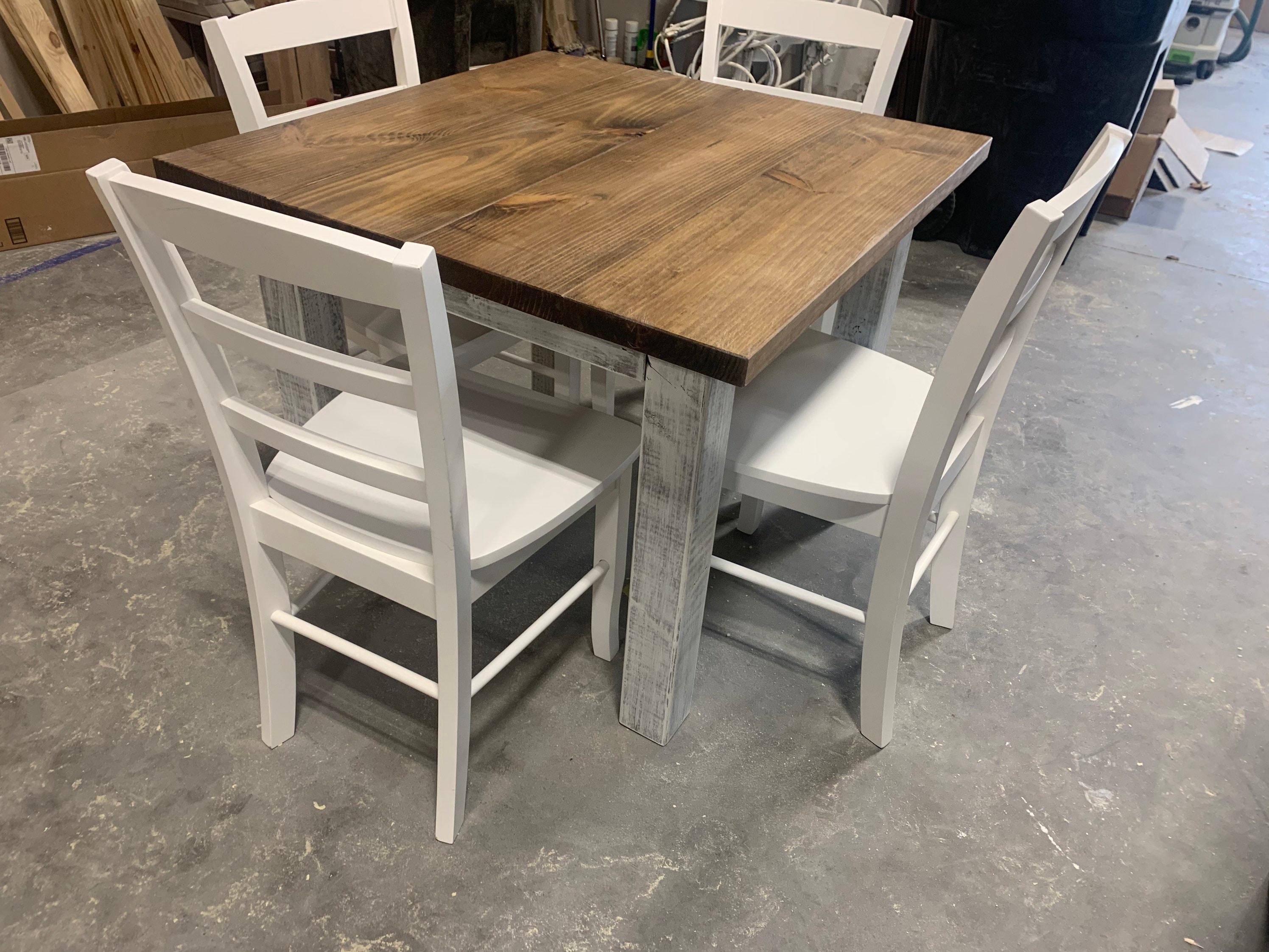 Square Farmhouse Table, Rustic Farmhouse Table, Dining Set, With White ...