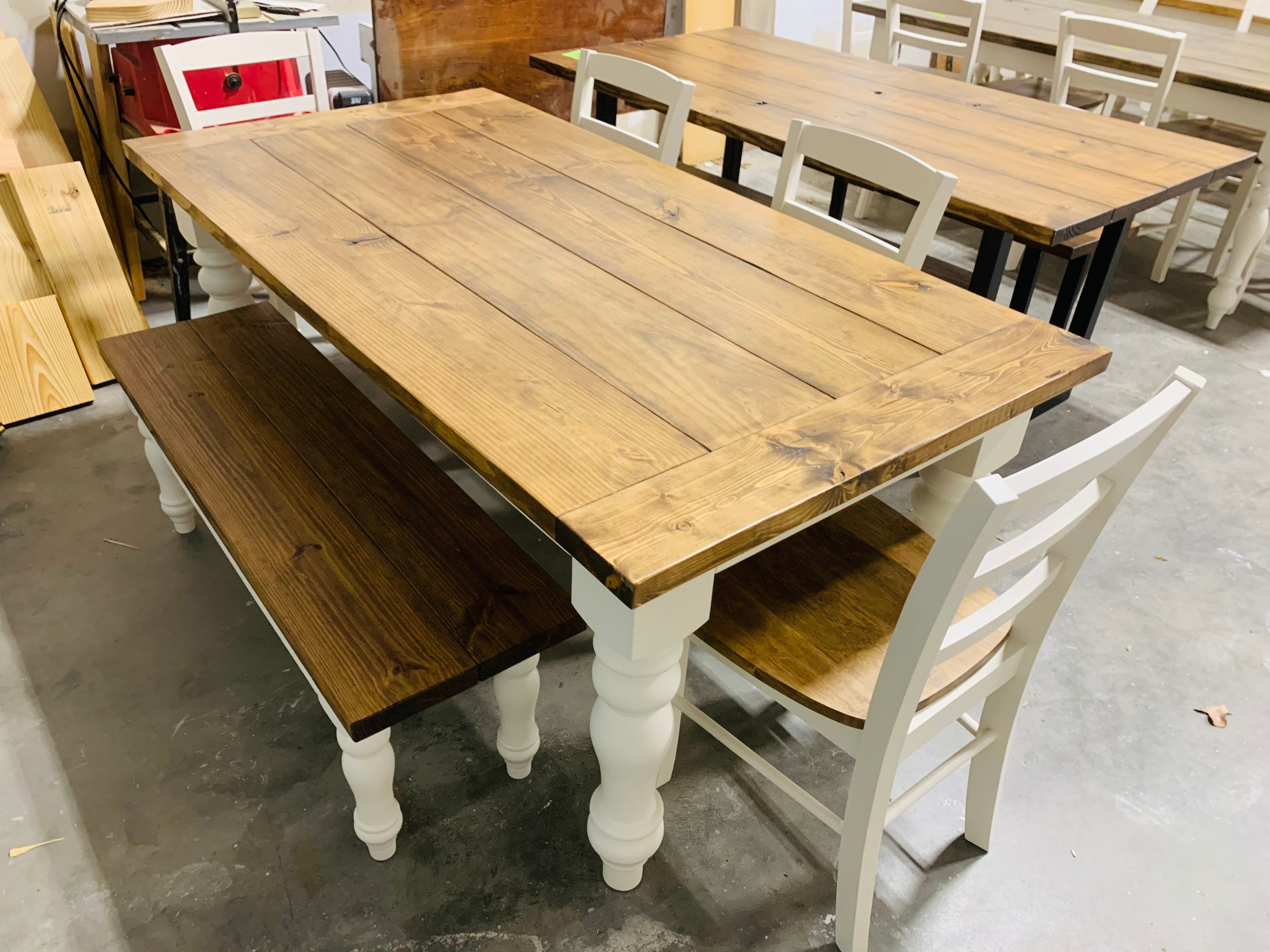 Rustic Farmhouse Table Set with Chunky Turned Legs and Breadboards ...