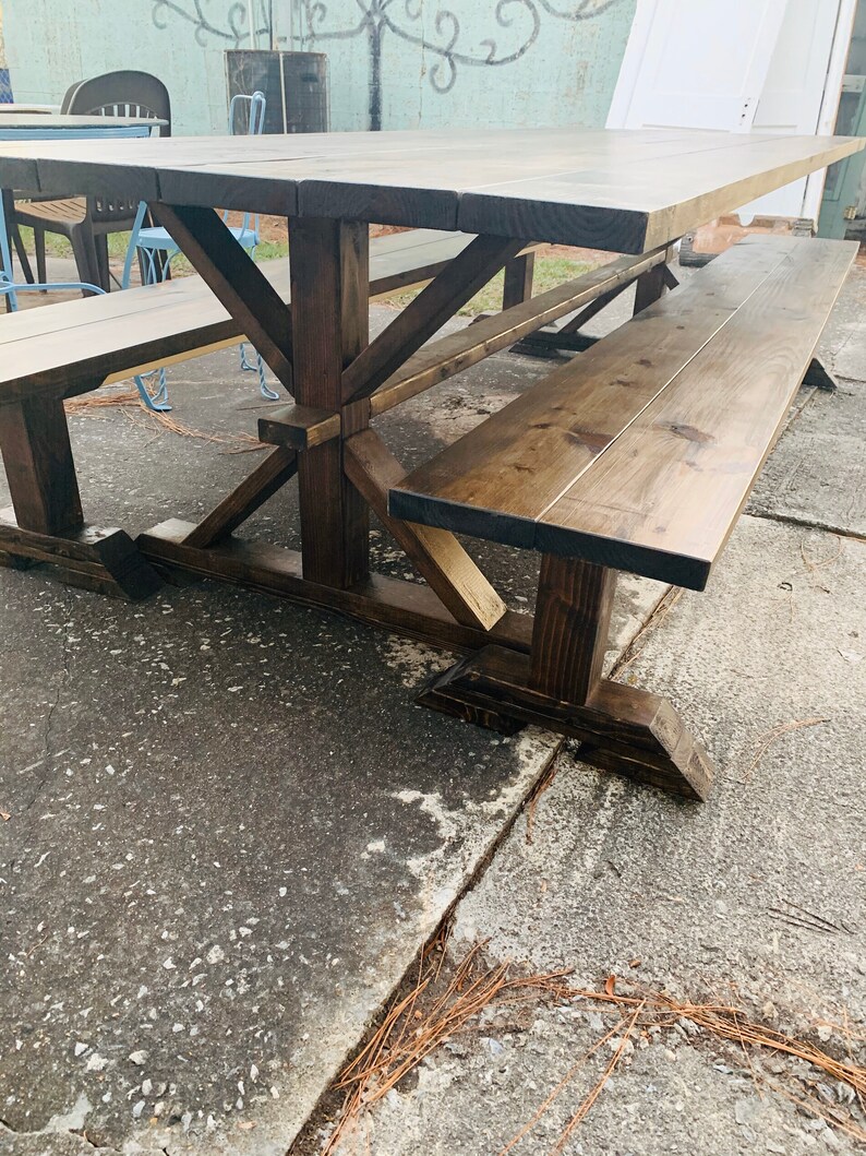 8ft Rustic Outdoor Farmhouse Table With Long Benches Banquet - Etsy