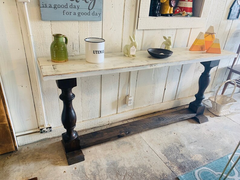 Farmhouse Entryway Table With Shelve and Turned Legs Dark - Etsy