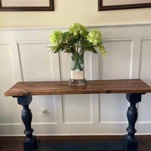 Rustic Farmhouse Entryway Table With Shelve and Turned Legs, Royal Blue ...