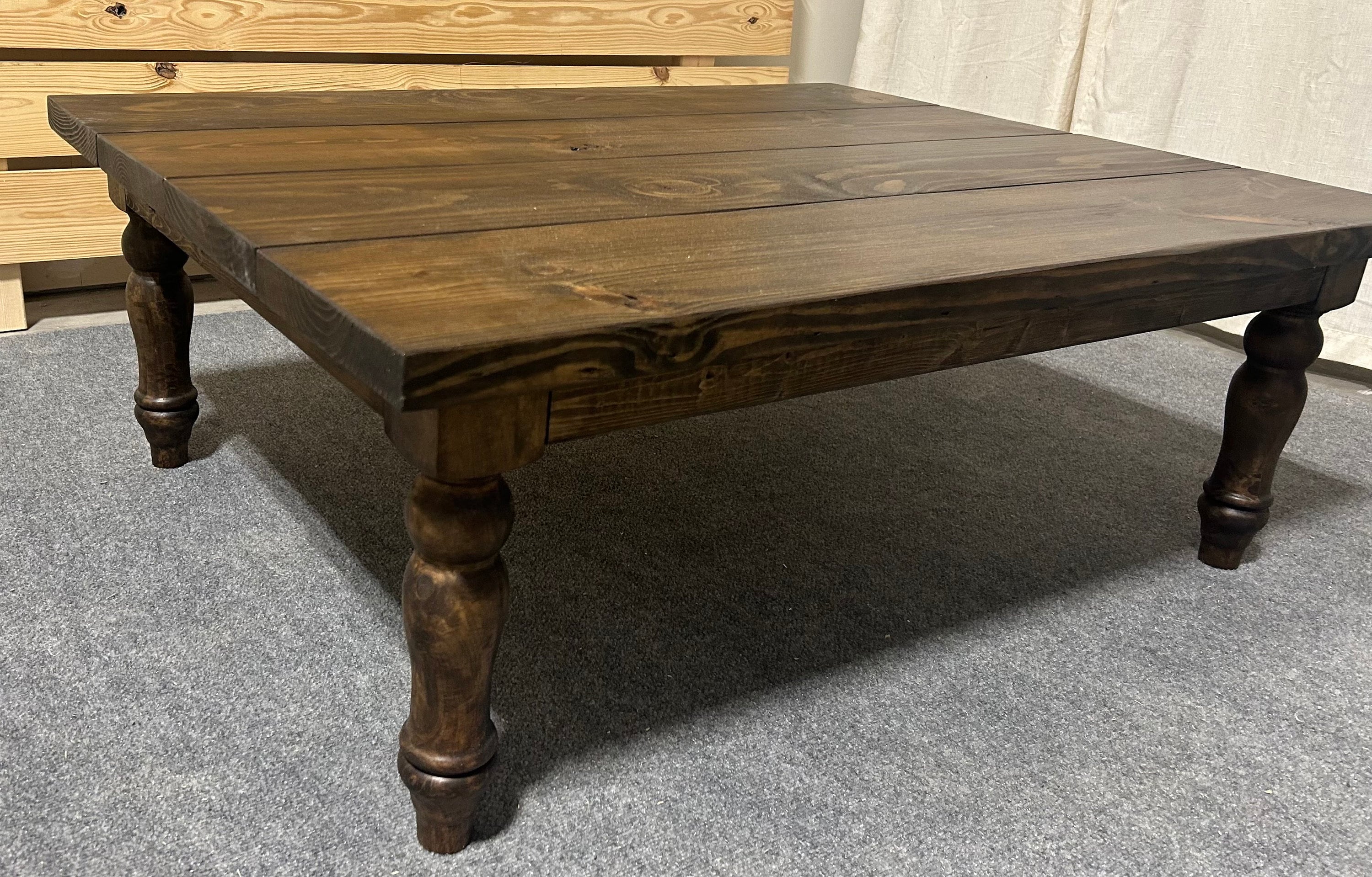 Large Farmhouse Coffee Table - Turned Legs - Dark Walnut Stain - Wooden ...