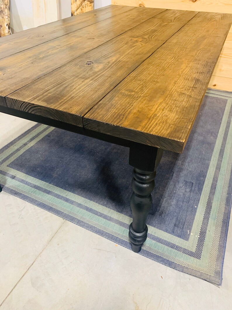 7ft Wide Rustic Farmhouse Table With Turned Legs Dark Walnut | Etsy