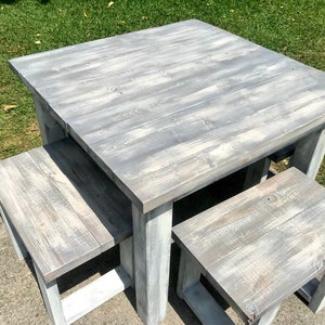 Square Farmhouse Table, Rustic Farmhouse Table, Dining Set With Stools ...