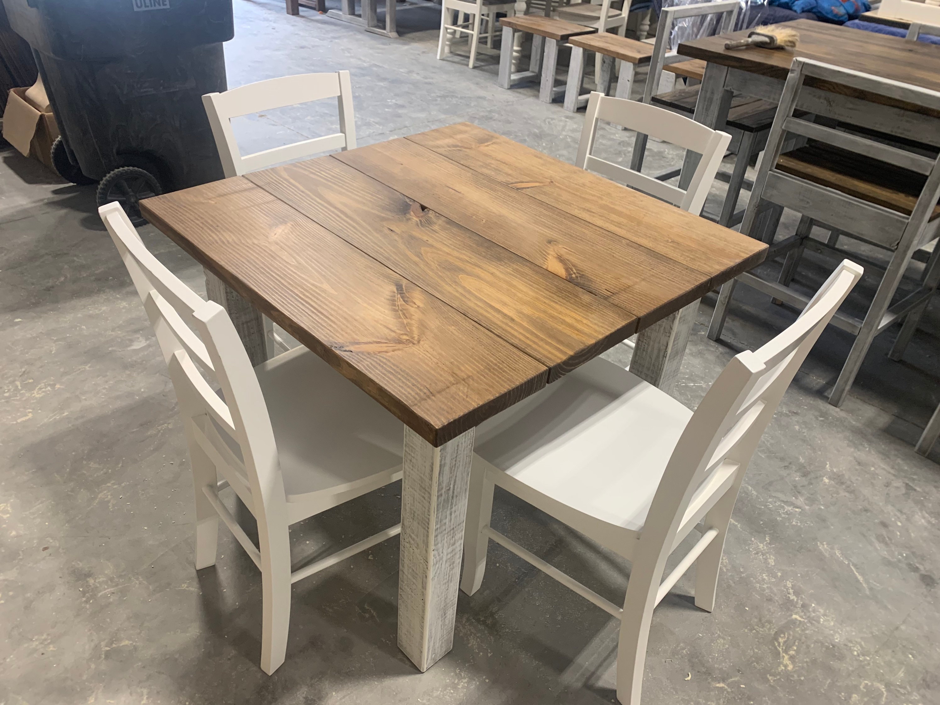 Square Farmhouse Table, Rustic Farmhouse Table, Dining Set, With White ...