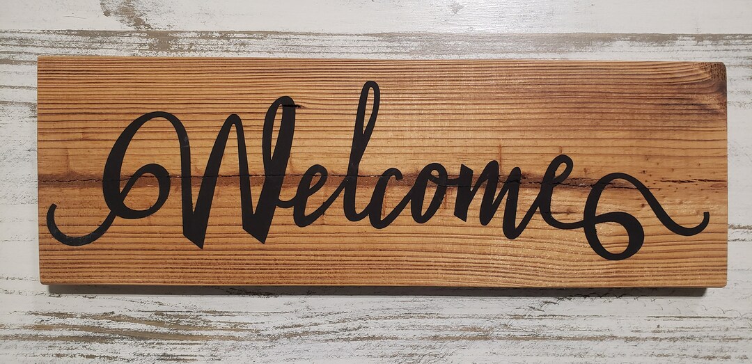 Rustic Welcome Sign - Black Lettering, Reclaimed Wood - Etsy
