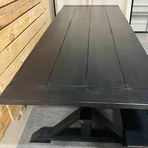 Black Farmhouse Dining Table With Benches: Modern Trestle Table Set - Etsy