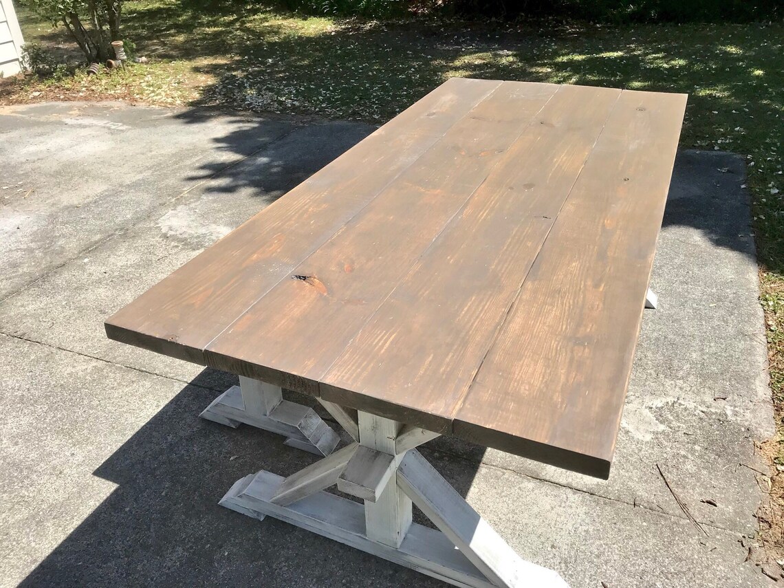 Handmade Rustic Farmhouse Dining Table Set: Brownish Gray Top ...