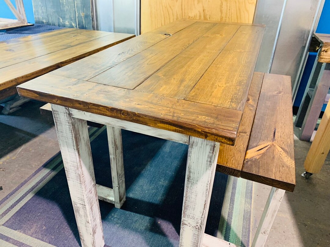 Farmhouse Counter Height Table Set: Provincial Brown Breadboard Top ...