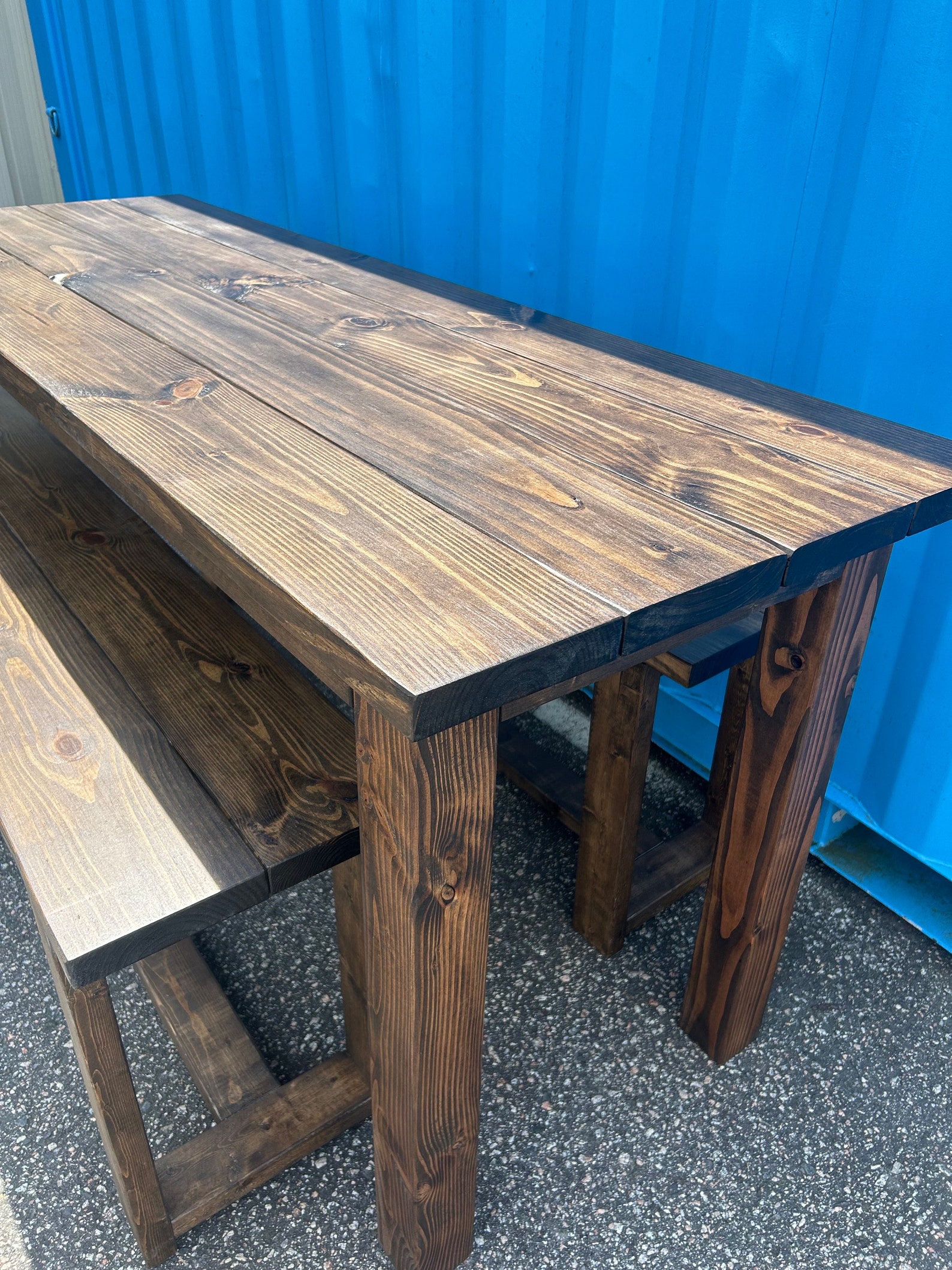 7ft Counter Height Farmhouse Table With Benches: Rustic Dark Walnut ...