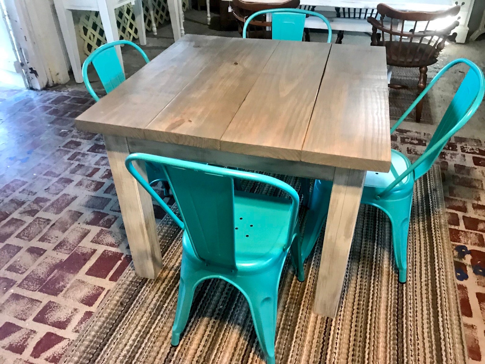 Square Farmhouse Table Rustic Farmhouse Table Dining Set | Etsy