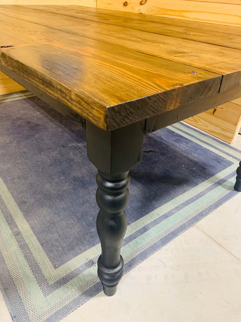 7ft Wide Rustic Farmhouse Table With Turned Legs Dark Walnut | Etsy