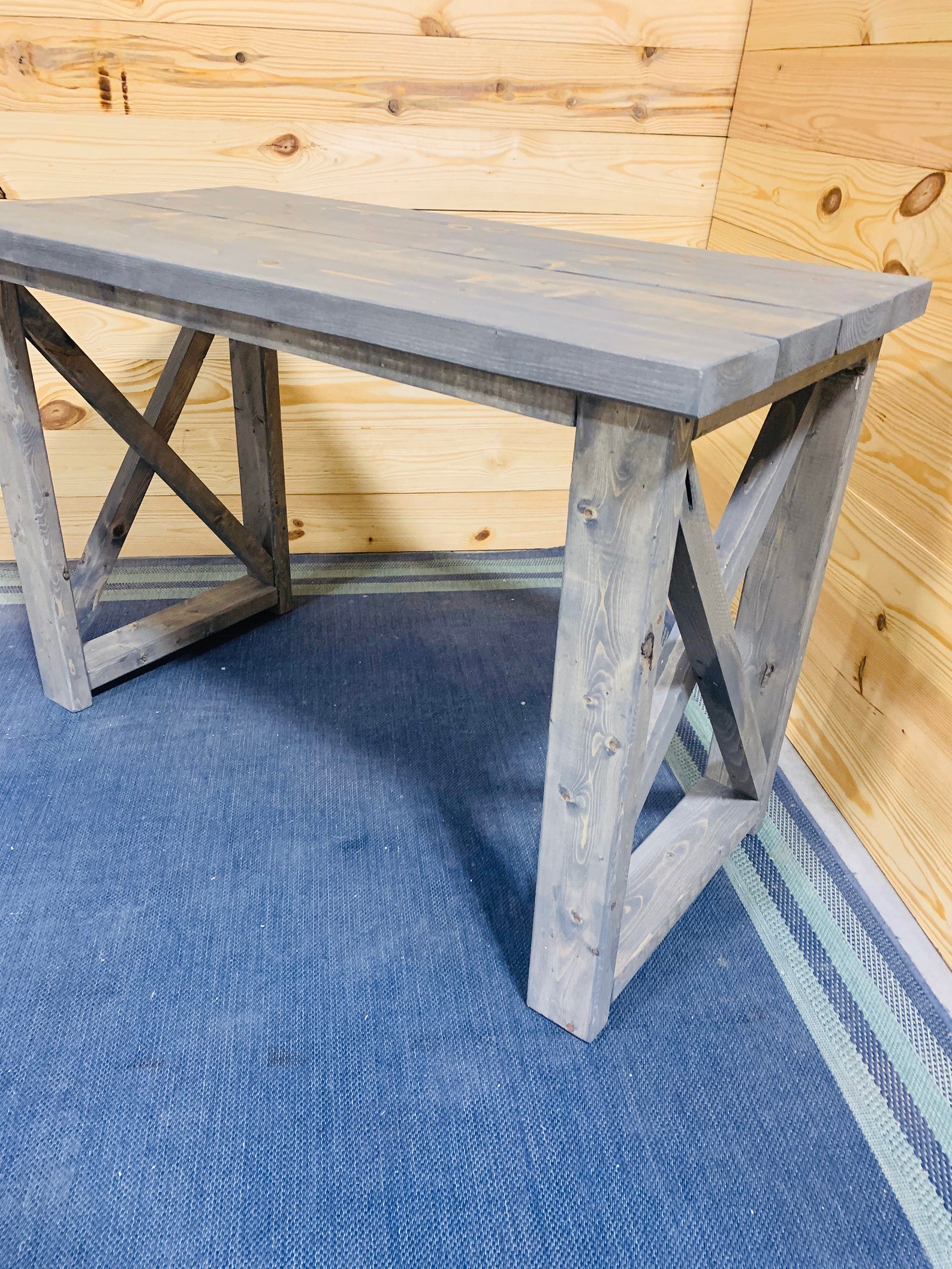 Rustic Farmhouse Desk With Gray Stained Finish and X Accents | Etsy