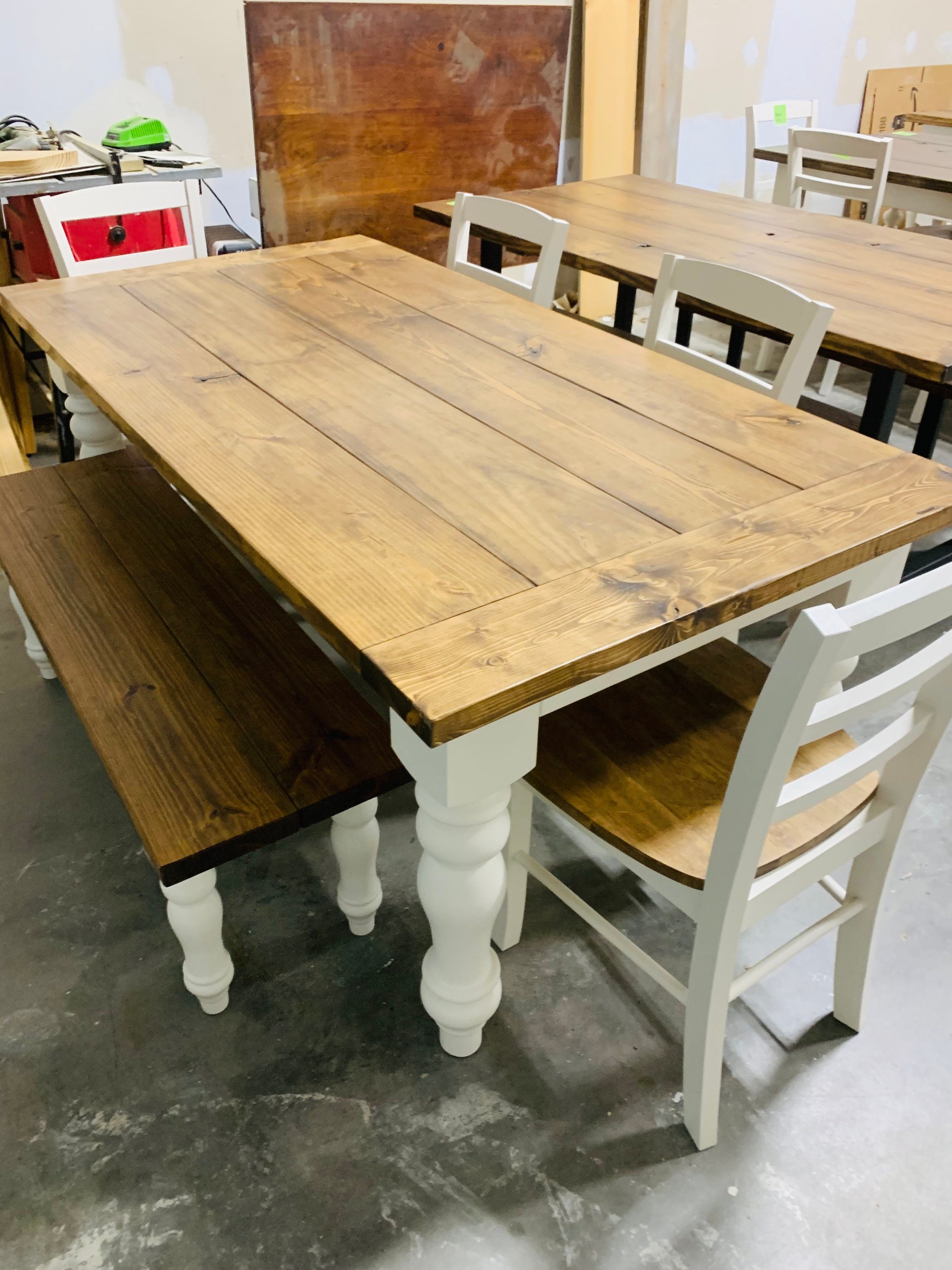 Rustic Farmhouse Table Set with Chunky Turned Legs and Breadboards ...