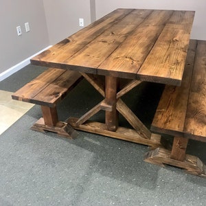 Rustic 6ft Pedestal Farmhouse Table With Long Benches Benches ...