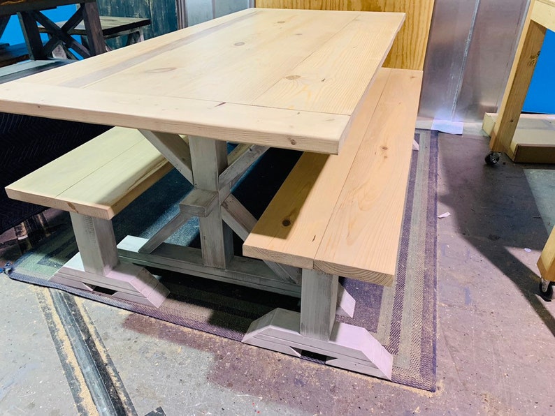 7ft Rustic Farmhouse Table Set With Long Benches and | Etsy