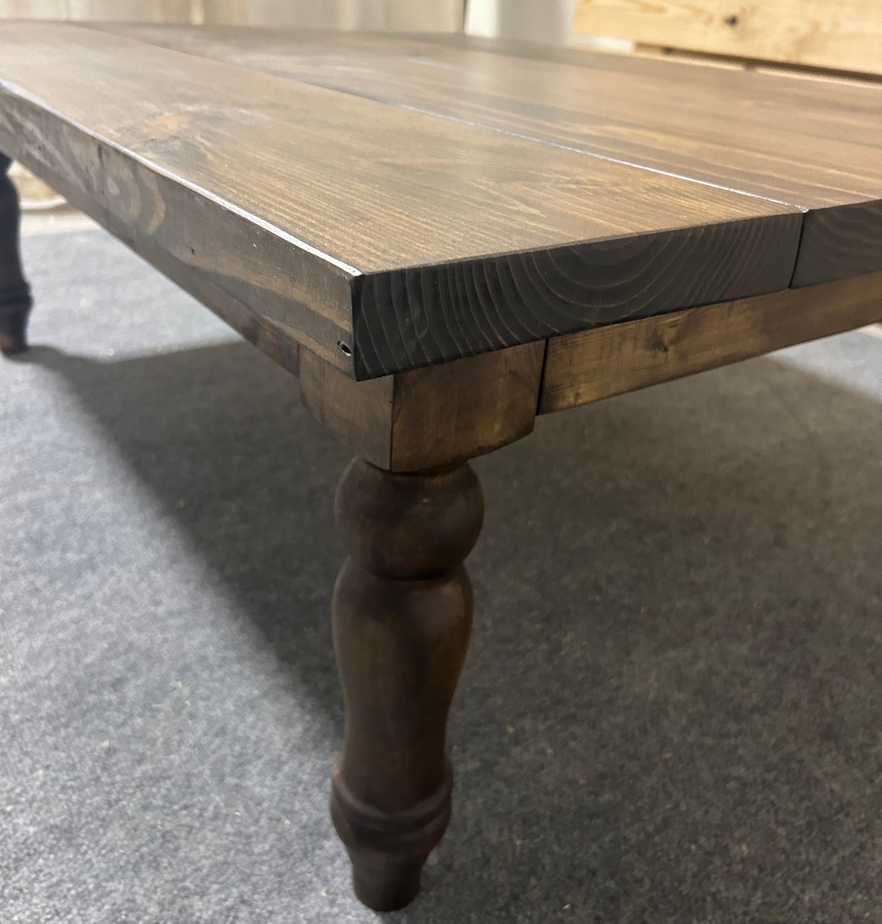 Large Farmhouse Coffee Table - Turned Legs - Dark Walnut Stain - Wooden ...