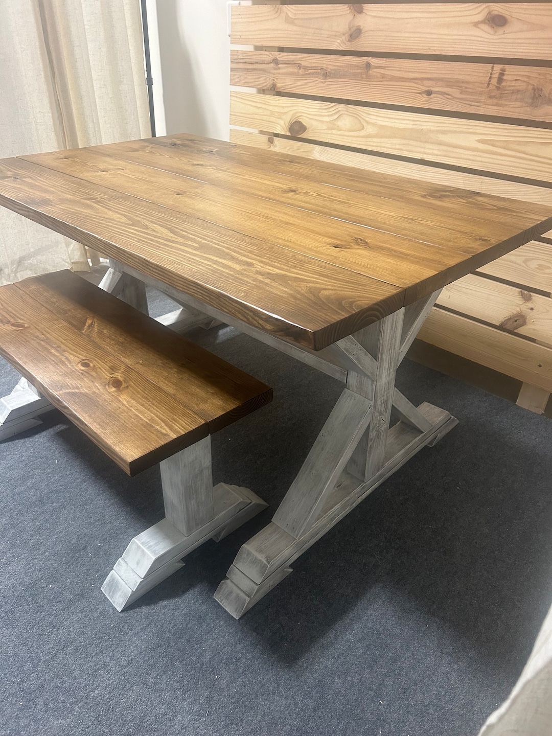 Rustic Farmhouse Dining Set: Solid Wood Table With Bench Seating - Etsy
