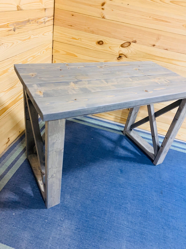 Rustic Farmhouse Desk with Gray Stained Finish and X Accents | Etsy