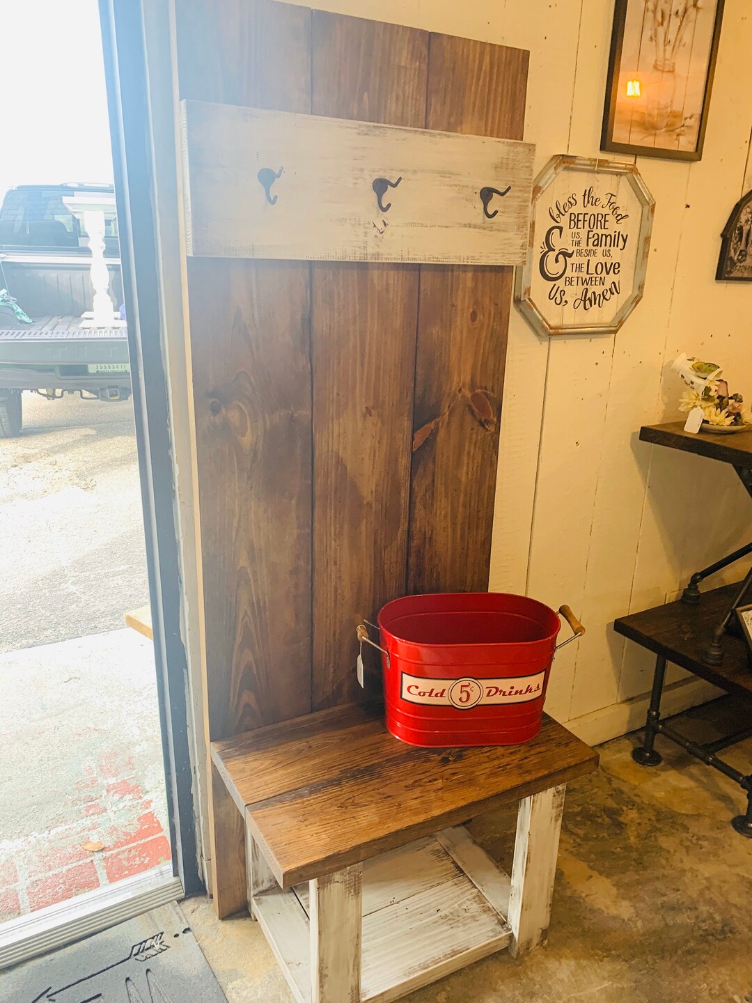 Rustic Farmhouse Hall Tree: Solid Wood Entryway Bench With Storage - Etsy