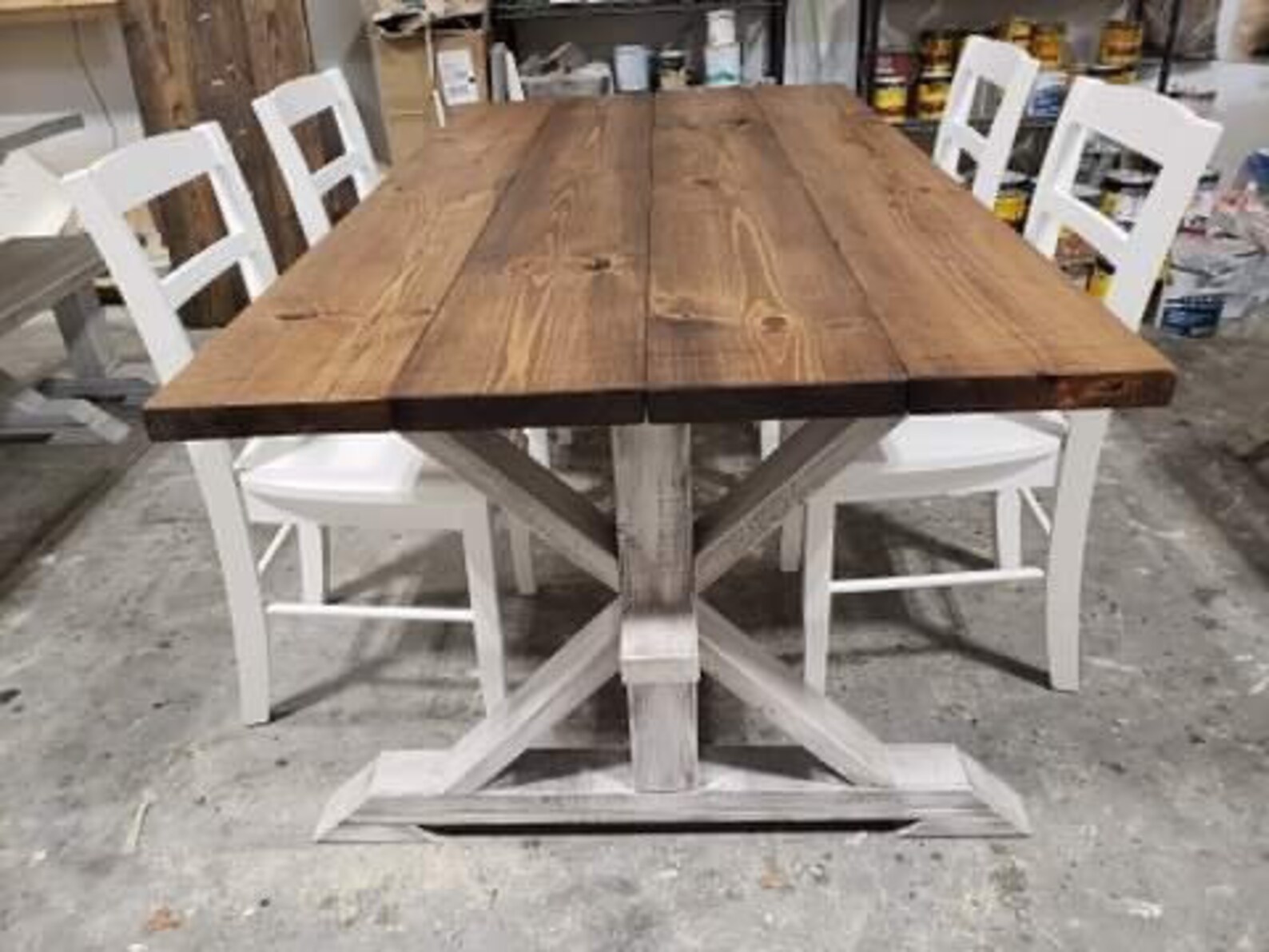 Rustic Pedestal Farmhouse Table With White Chairs Provincial - Etsy