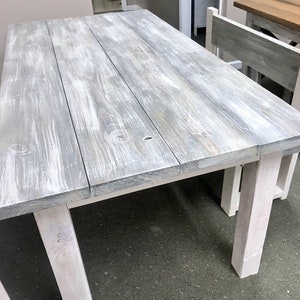 White Wash Farmhouse Table With Bench: Rustic Gray Wood Dining Set - Etsy