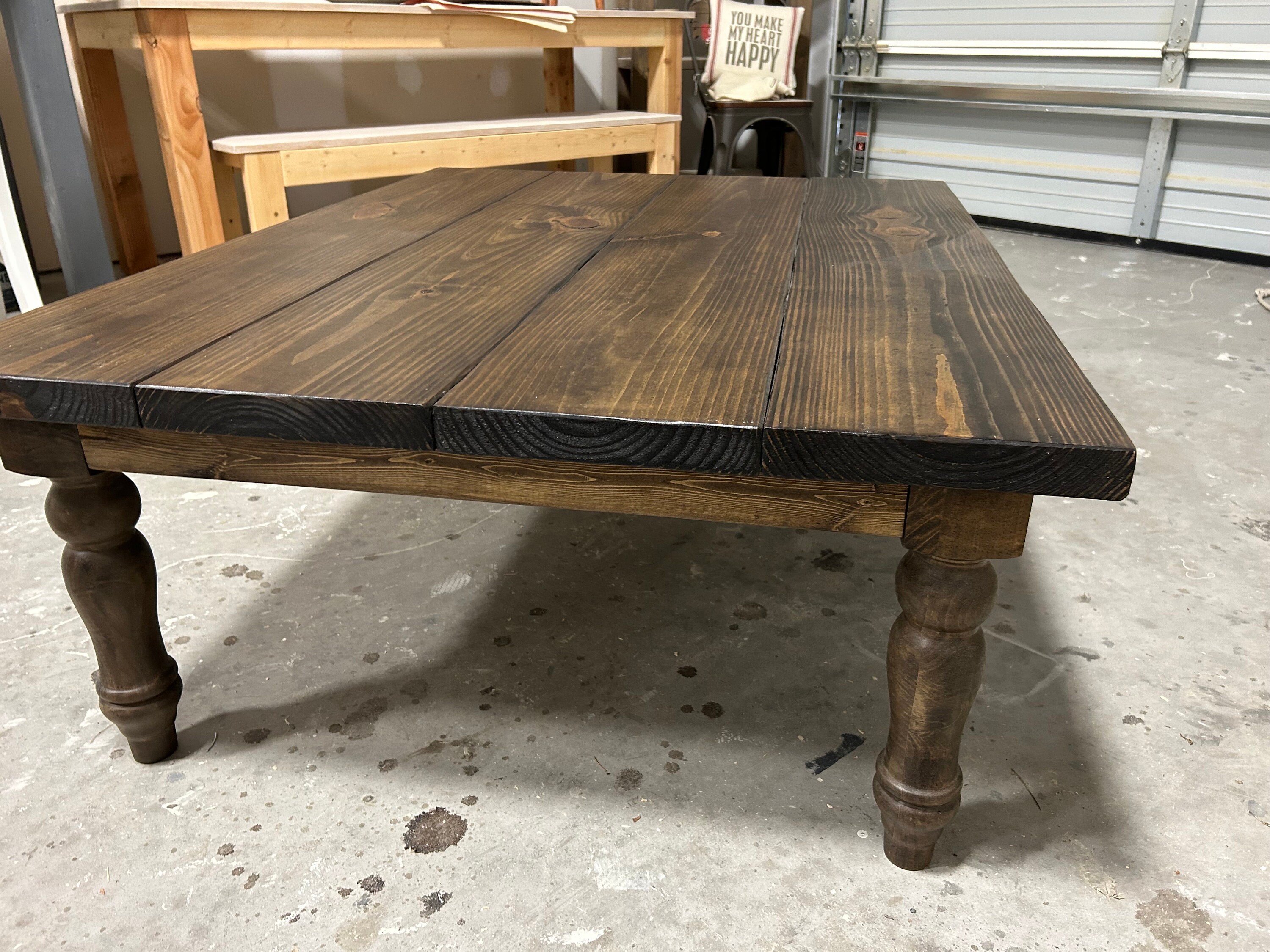 Large Farmhouse Coffee Table, Turned Legs, Dark Walnut Stain, Perfect ...