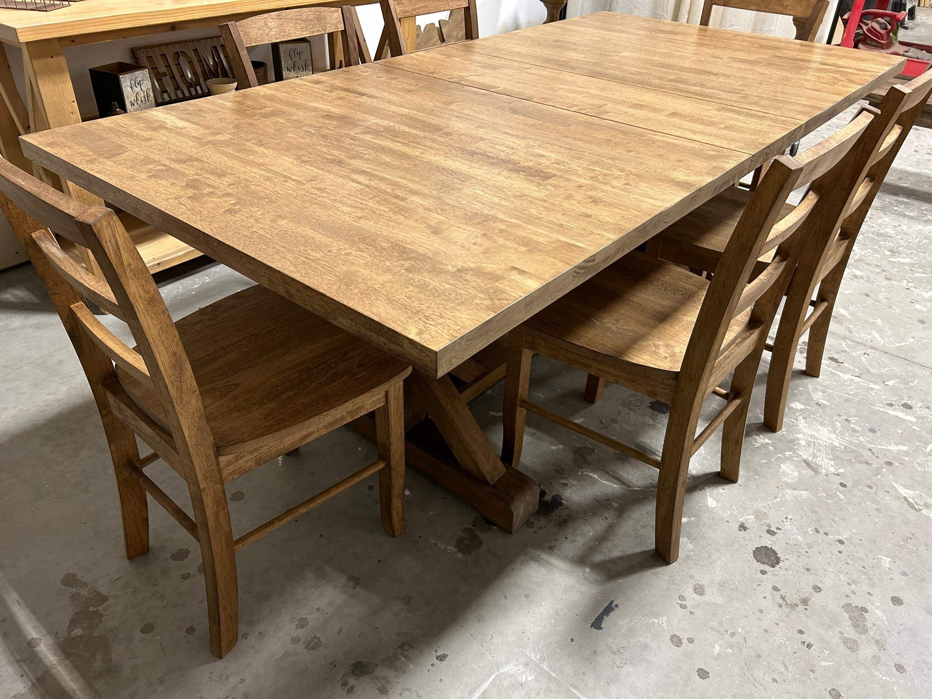 Extendable Farmhouse Table, Two Leaf Dining Set with Chairs, Modern ...