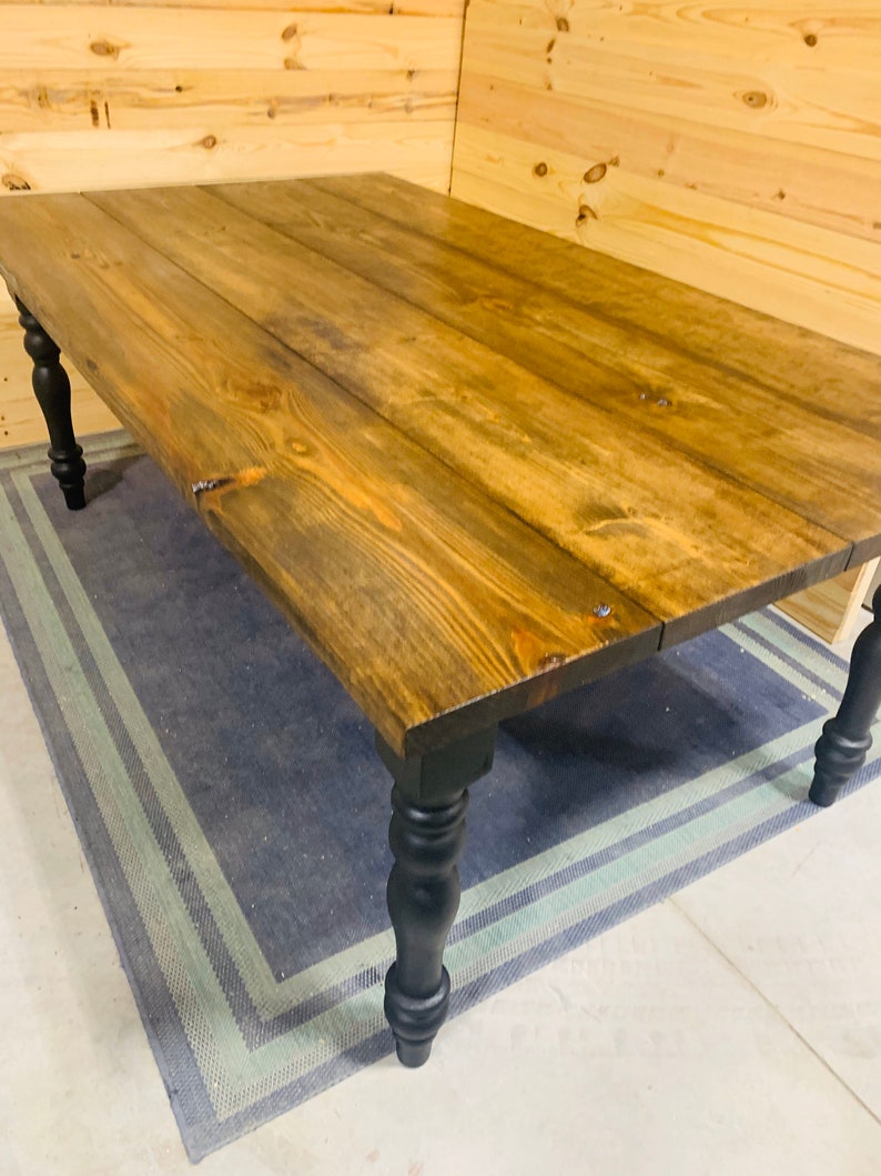 7ft Wide Rustic Farmhouse Table With Turned Legs Dark Walnut | Etsy