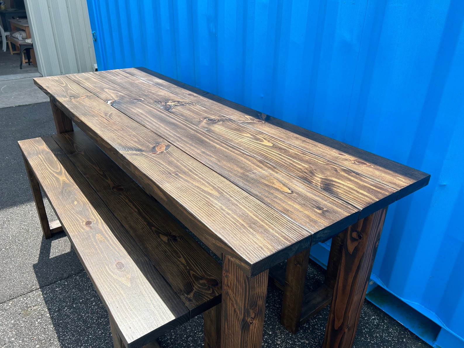 7ft Counter Height Farmhouse Table With Benches, Rustic Dark Walnut ...