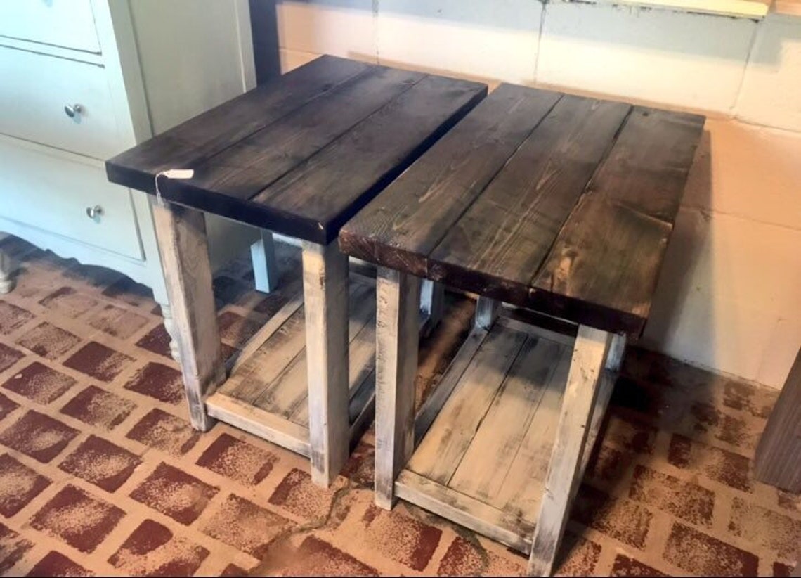 Rustic Handmade Long End Tables Set with Shelve Distressed | Etsy