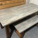 Narrow Farmhouse Dining Table Set: Provincial Brown, Gray Whitewash Top ...