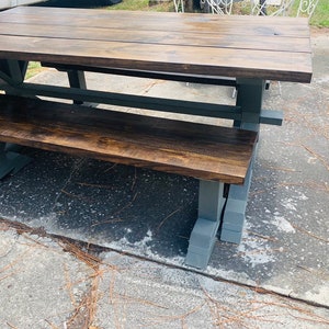 Rustic Pedestal Farmhouse Table With Benches Espresso Brown Top With a ...