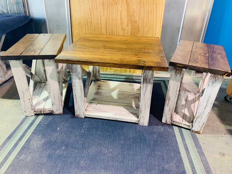 Rustic Farmhouse Table Set: Distressed White & Provincial Brown - Etsy