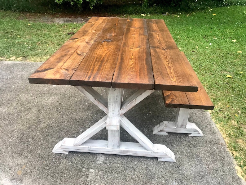 Rustic Pedestal Farmhouse Table With Bench Provincial Brown - Etsy
