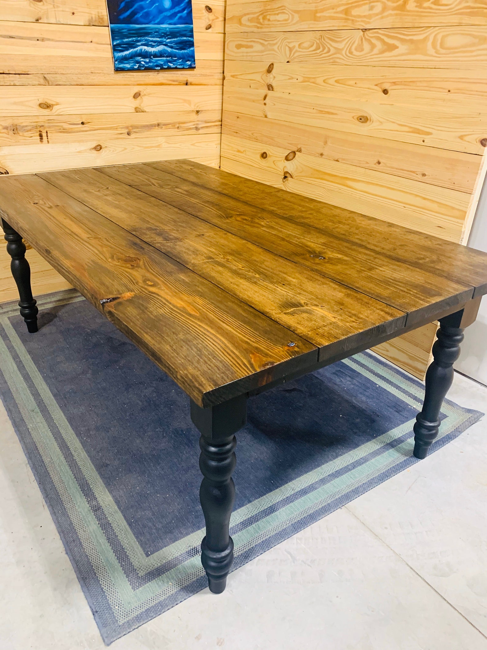 7ft Wide Rustic Farmhouse Table With Turned Legs Dark Walnut | Etsy