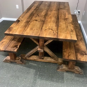 Rustic 6ft Pedestal Farmhouse Table With Long Benches Benches ...