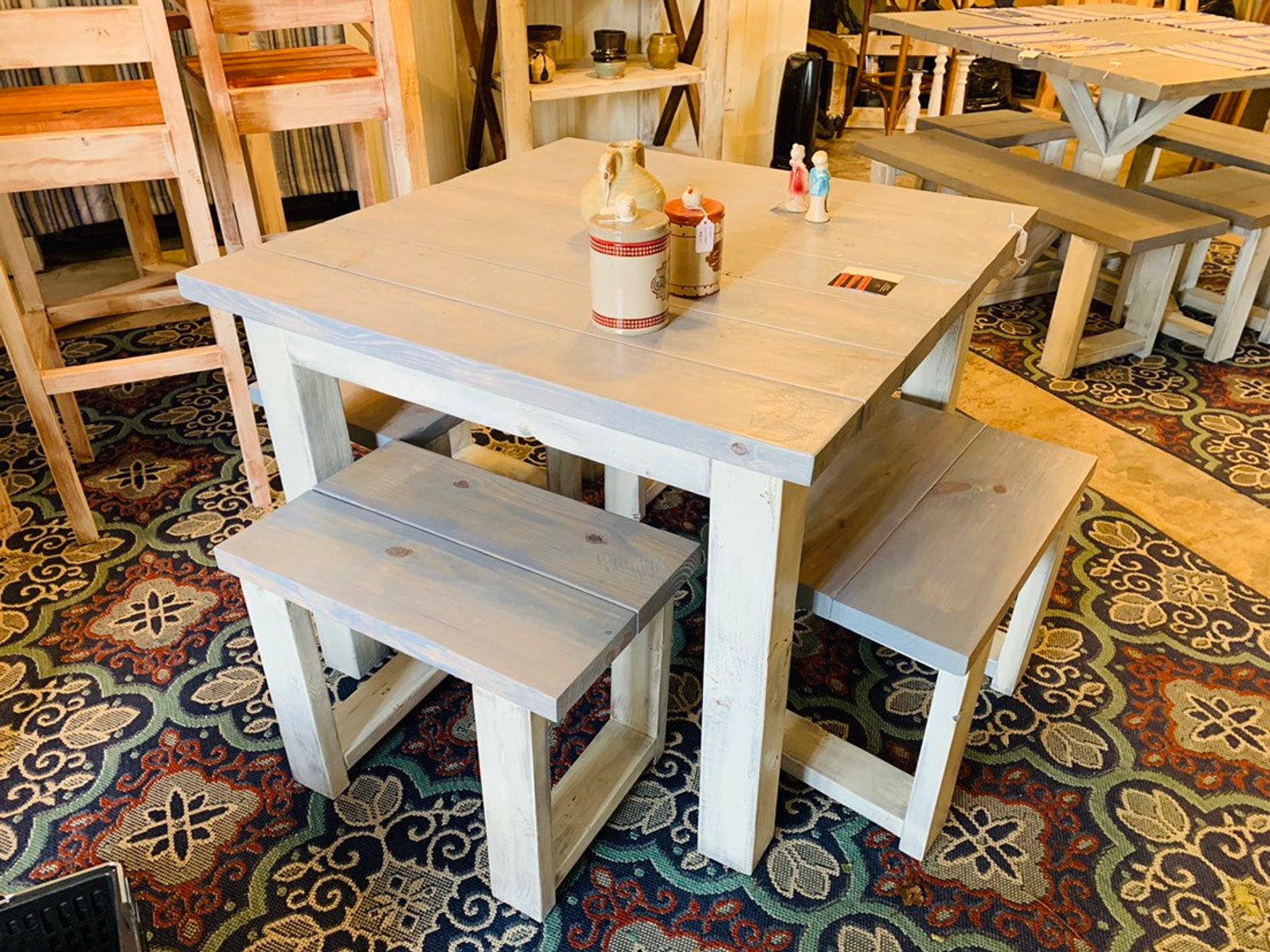 Square Farmhouse Table Rustic Farmhouse Table Dining Set - Etsy