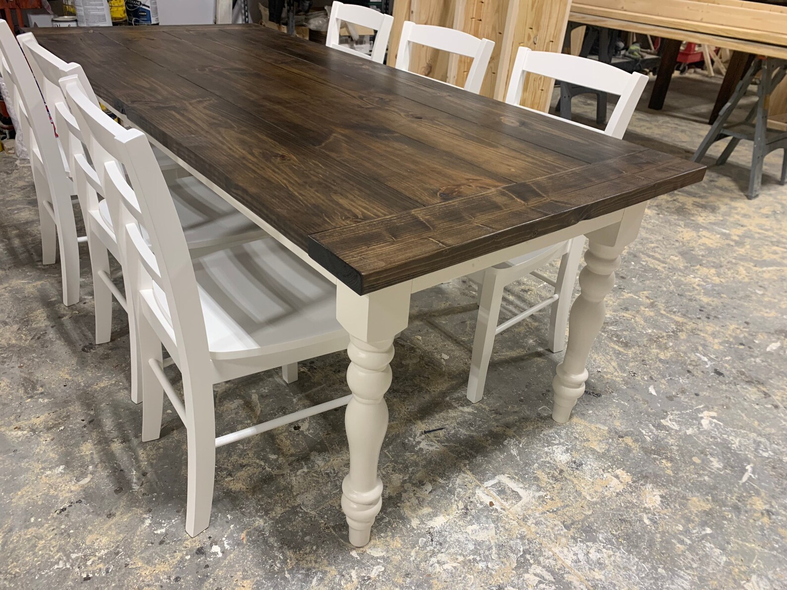 7ft Rustic Farmhouse Table With Chairs and Turned Legs Dark - Etsy