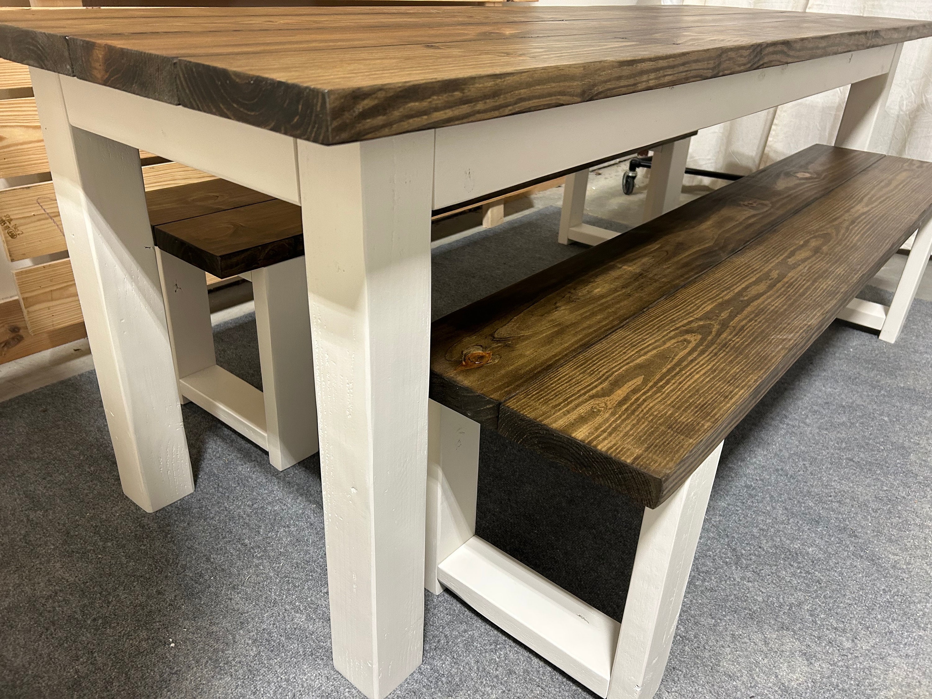 Narrow Farmhouse Table, Rustic Farmhouse Table with Benches, Espresso ...