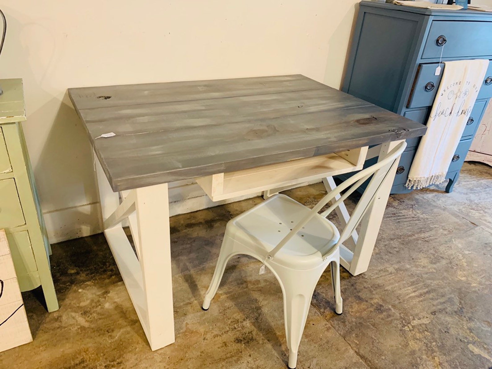 Rustic Farmhouse Desk With Storage Antique White Base and | Etsy