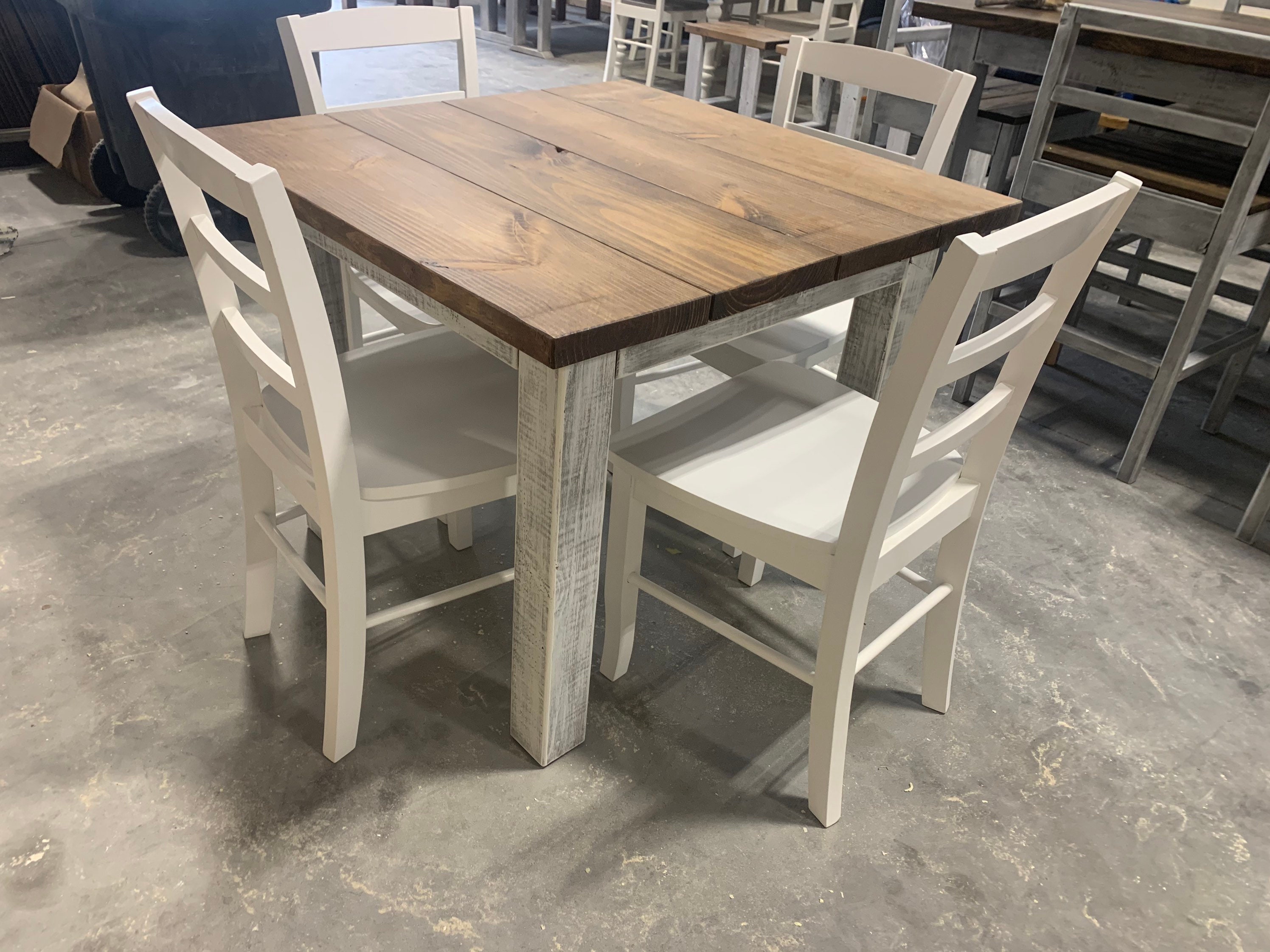 Square Farmhouse Table, Rustic Farmhouse Table, Dining Set, With White ...
