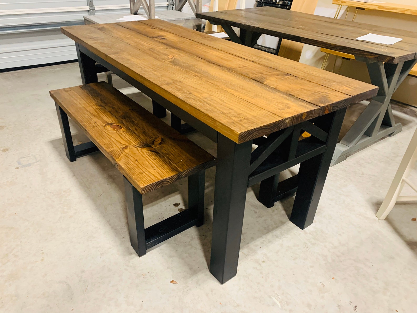 Rustic Wooden Farmhouse Table Set With Provincial Brown Top - Etsy