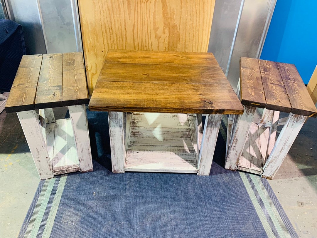 Rustic Farmhouse Table Set: Distressed White & Provincial Brown - Etsy