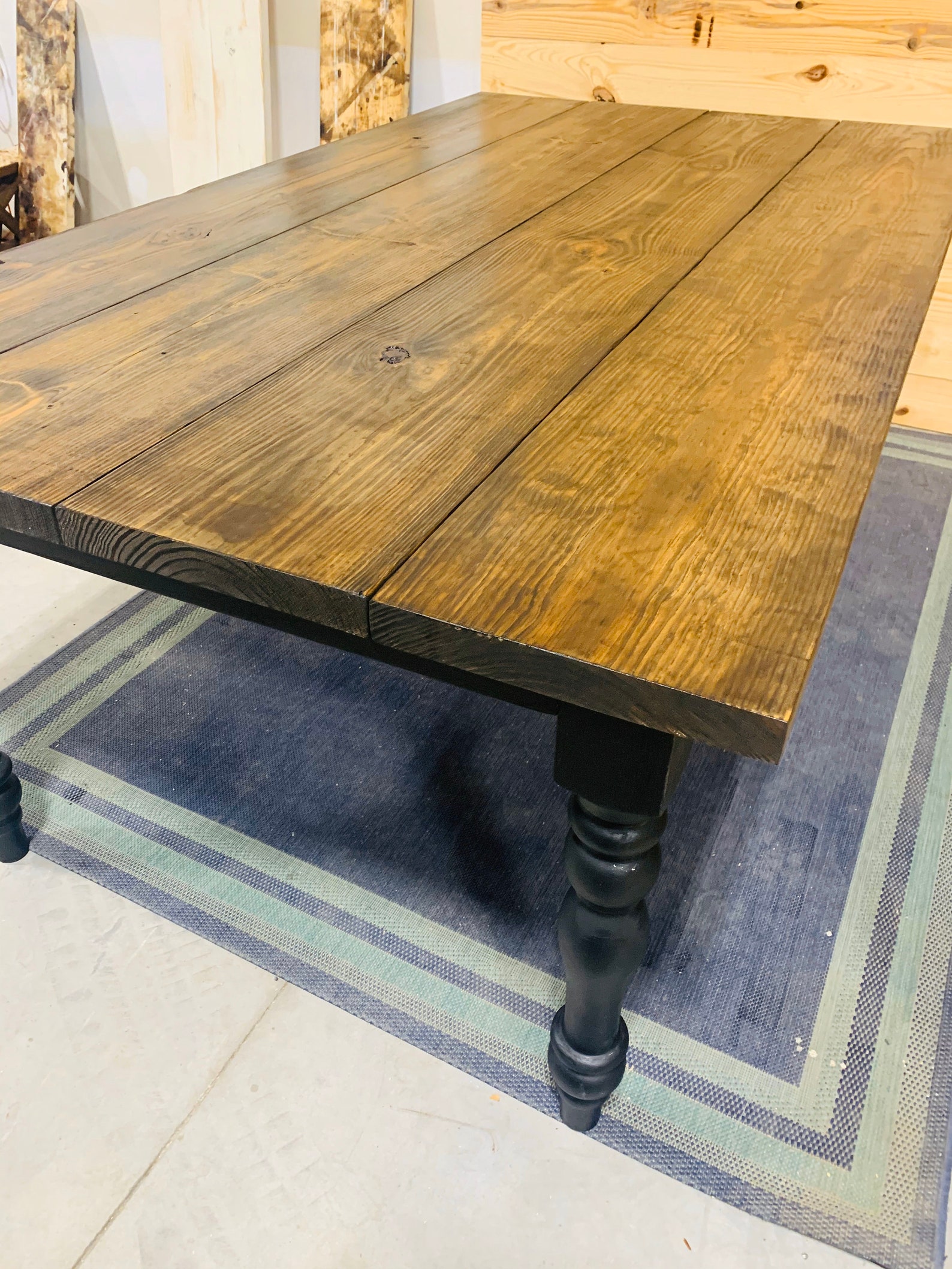 7ft Wide Rustic Farmhouse Table With Turned Legs Dark Walnut | Etsy