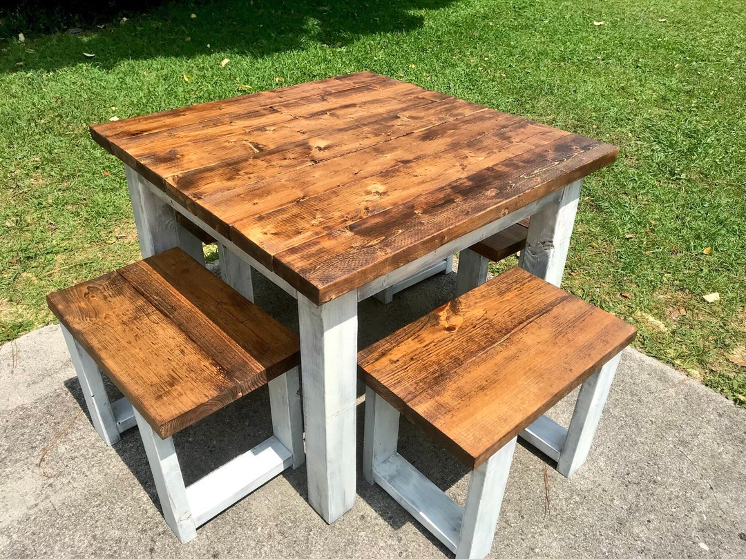 Square Small Farmhouse Table, Rustic Table, Small Dining Set with ...