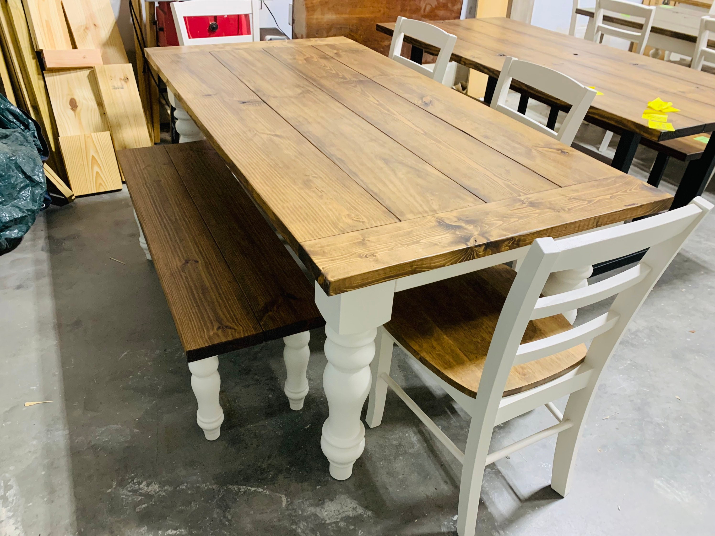 Rustic Farmhouse Table Set with Chunky Turned Legs and Breadboards ...