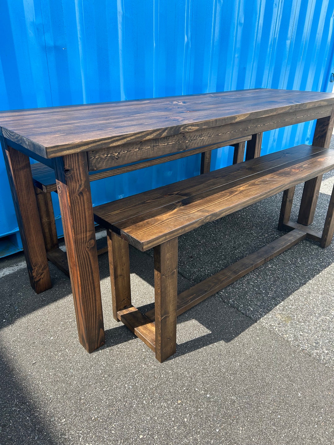 7ft Counter Height Farmhouse Table With Benches: Rustic Dark Walnut ...