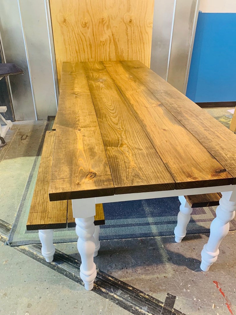 8 Foot Rustic Farmhouse Table With Bench Set Turned Leg Long - Etsy